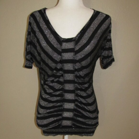 Deb | Tops | Deb Black Silver Striped Slightly Sheer Short Sleeve Top ...